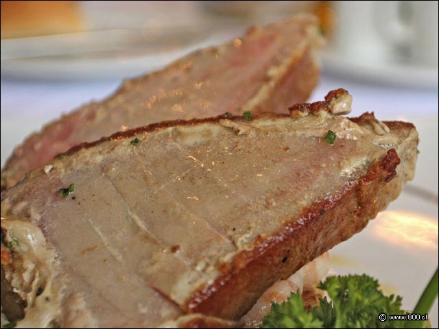 Primer plano de Atún a la plancha sobre Tacu Tacu - Brisas del Mar - 800.cl